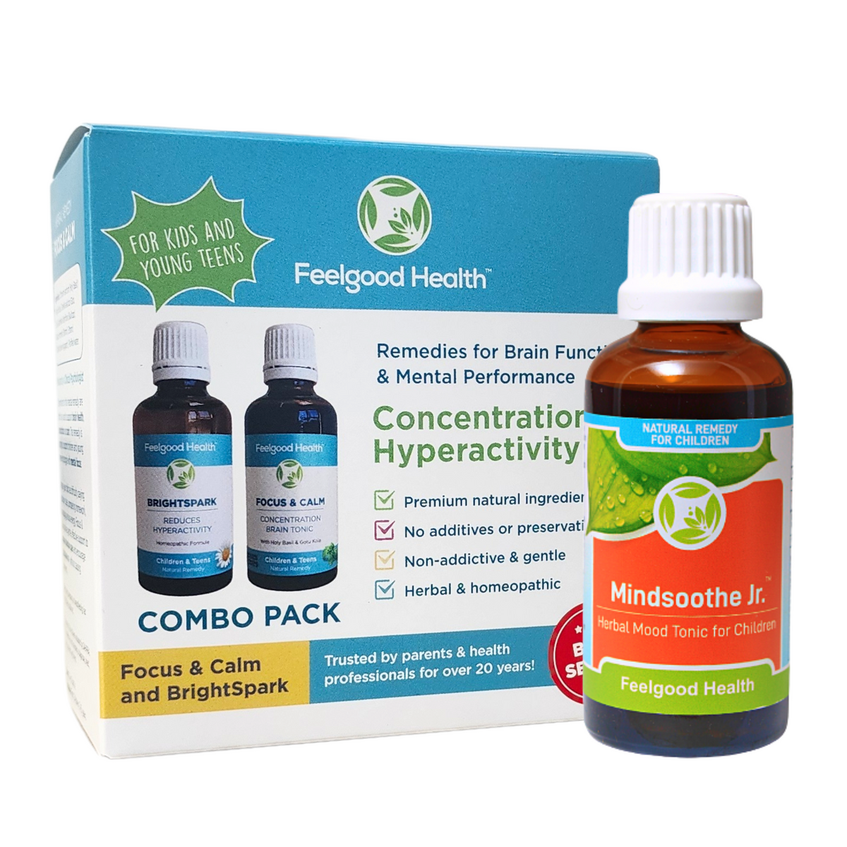 ADHD Hyperactivity Combo Pack: BrightSpark + MindSoothe Jr + Focus ...